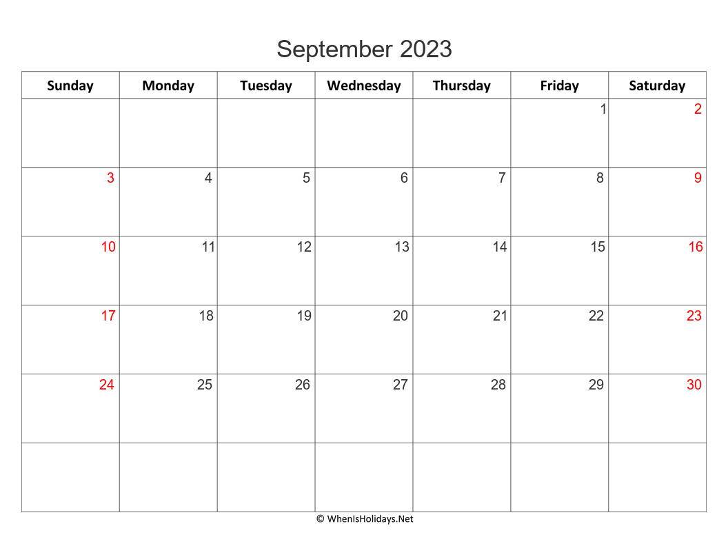 September 2023 Calendars Printable (Word, Excel, PDF) | WhenIsHolidays.Net