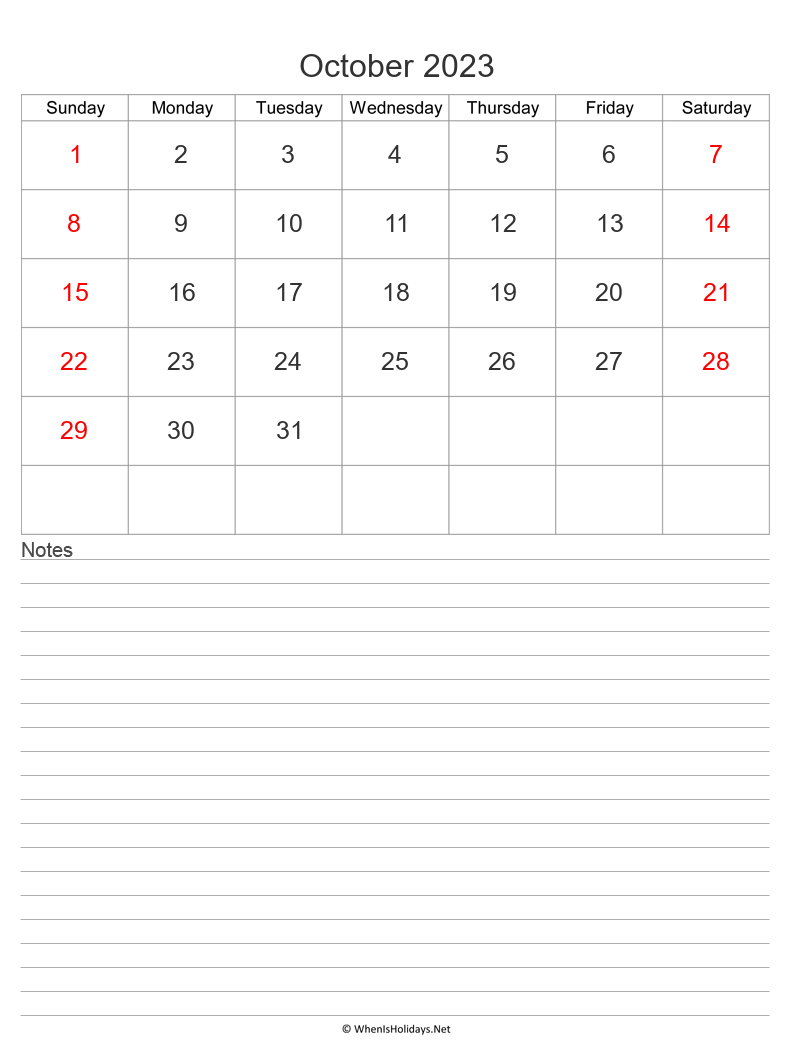 October 2023 Calendars Printable (Word, Excel, PDF) | WhenIsHolidays.Net